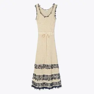 Tory Burch Cotton Crochet Maxi Dress With Drawstring Waist - French Cream