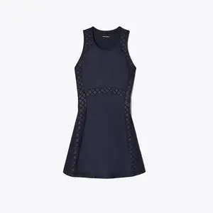 Tory Burch T Monogram Mesh Tank Dress - Medium Navy