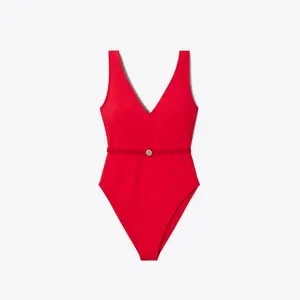 Tory Burch Belted Swimsuit - Bright Red