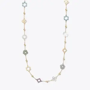 Tory Burch Long Forget Me Not Pavé Necklace - Tory Gold/multi
