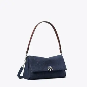Tory Burch Small Charlie Shoulder Bag In Dark Denim - Midnight
