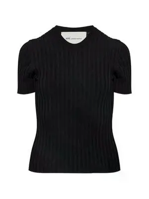 AMI Paris Ribbed Knit Crewneck T-shirt - Black
