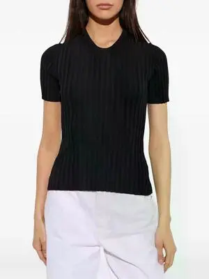 AMI Paris Ribbed Knit Crewneck T-shirt - Black