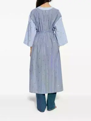 Munthe Byrus Stripe Pattern Bird Print Midi Dress