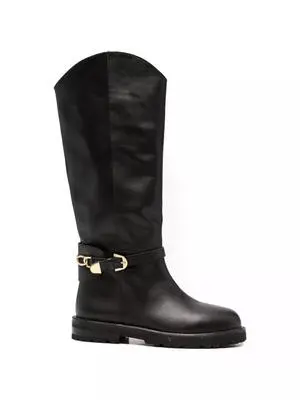 ADRIANNA FERETTI Leather Chain-link Buckled Boots