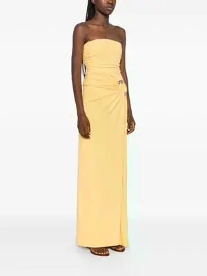 Simkhai Strapless Maxi Dress With Silver-tone Hardware And Side Slit - Yellow