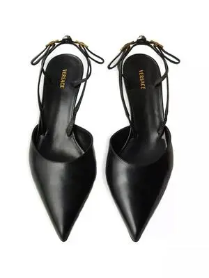 Versace Calf Leather Slingback Pumps With Medusa Hardware - Black
