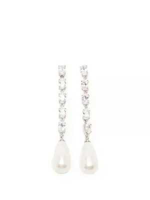 SELF-PORTRAIT Crystal And Faux Pearl Drop Earrings - Silver