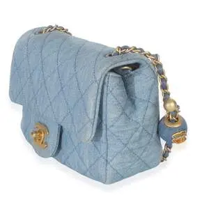Chanel Quilted Denim Pearl Crush Flap Bag - Blue