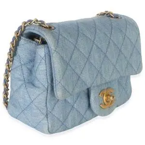 Chanel Quilted Denim Pearl Crush Flap Bag - Blue