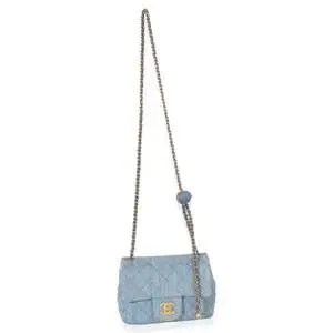 Chanel Quilted Denim Pearl Crush Flap Bag - Blue