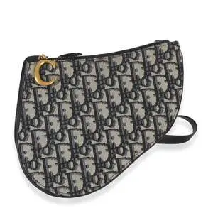 Dior Navy Oblique Canvas Triple Saddle Pouch - Blue