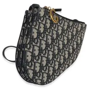 Dior Navy Oblique Canvas Triple Saddle Pouch - Blue