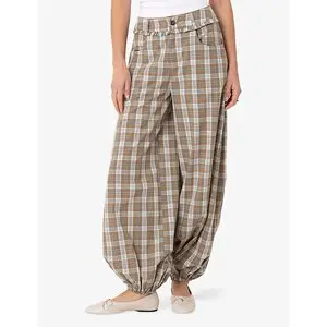 AMY LYNN Esme Balloon-leg Cotton Trousers With Checked Pattern