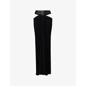 GRACE FAENA Silk-jersey Maxi Skirt With Leather Waistband - Noir