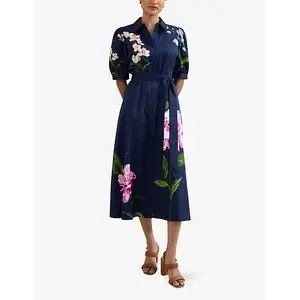 PHASE EIGHT Floral Print Belted Midi Shirt Dress