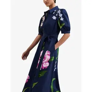 PHASE EIGHT Floral Print Belted Midi Shirt Dress