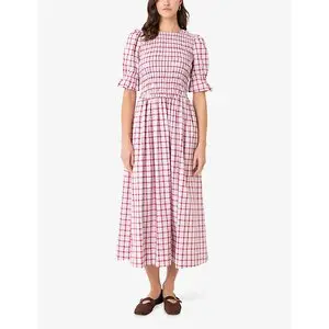 AMY LYNN Imogen Windowpane Check Cotton Midaxi Dress