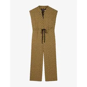 Whistles Sleeveless Ikat-spot Woven Jumpsuit - Khaki/olive