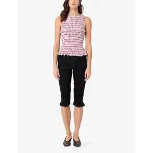 AMY LYNN Mona Windowpane Check Smocked Cotton Top - Red