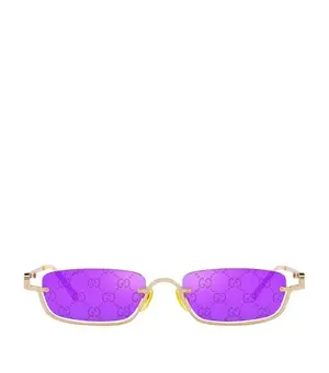 Gucci Metal Logo Rectangular Sunglasses - Gold