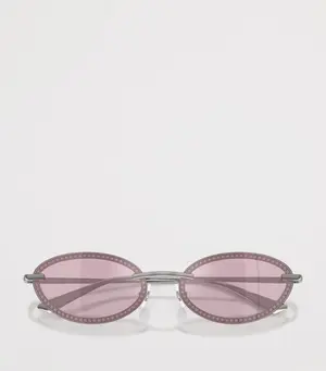 JIMMY CHOO Oval Sunglasses With Studded Embellishment - Silver