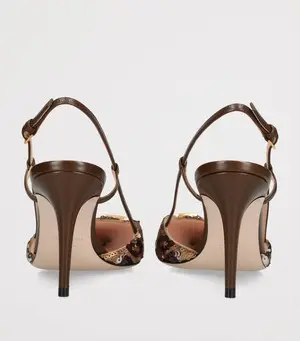 Valentino Garavani Sequin-embellished Vlogo Slingback Pumps - Brown