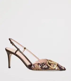 Valentino Garavani Sequin-embellished Vlogo Slingback Pumps - Brown