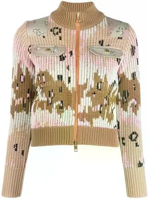 DIESEL® Open-knit Zip-up Knitted Jacket - Neutrals