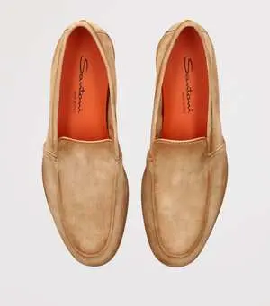 Santoni Suede Malibu Loafers - Beige