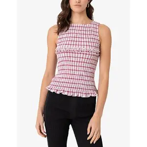 AMY LYNN Mona Windowpane-check Smocked Cotton Top - Red