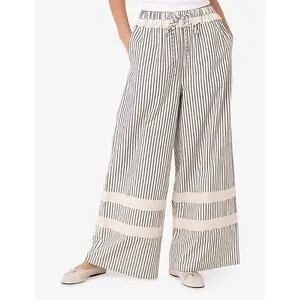 AMY LYNN Striped Wide-leg Cotton Trousers With Broderie Trim