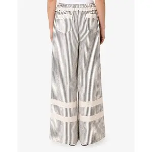 AMY LYNN Striped Wide-leg Cotton Trousers With Broderie Trim