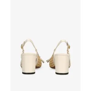 Valentino Garavani Raffia And Leather Slingback Block Heels - Cream Comb