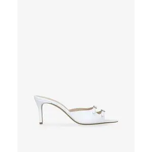 ANDREA WAZEN Carol 75 Leather Heeled Mules With Embellished Buckles - White