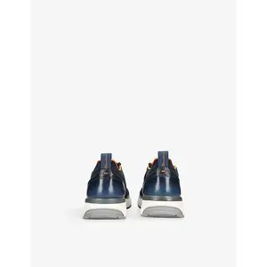 Santoni Innova Leather And Knitted Trainers - Navy