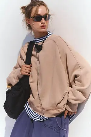 Free People Trackline Crewneck Sweatshirt - Sandy