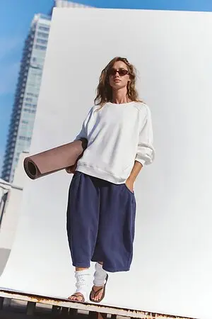 Free People Free People Trackline Crewneck Sweatshirt White