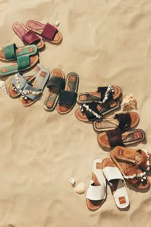Free People Artisanal Suede Toe Ring Sandals With Shell Embellishments - Root Beer