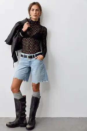 Free People We The Free Solana Longline Denim Shorts - Seek