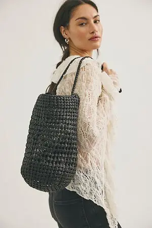 Free People Woven Bucket Bag With Drawstring Closure