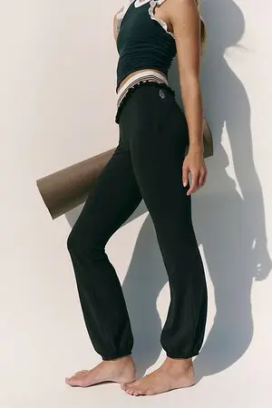 Free People Let's Bounce Back Pants With Ruffled Waistband - Black Combo