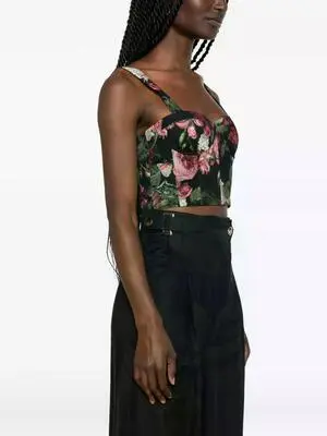 Alice + Olivia Floral Print Sweetheart Neck Cropped Top