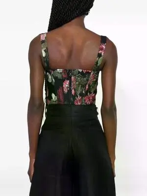 Alice + Olivia Floral Print Sweetheart Neck Cropped Top