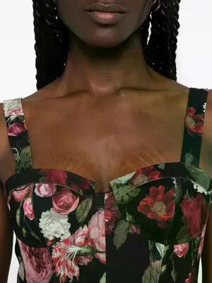 Alice + Olivia Floral Print Sweetheart Neck Cropped Top