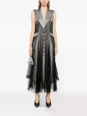 QUETSCHE Sleeveless Tailored Dress With Tulle Overlay
