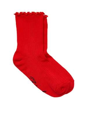 Pink Pointelle Ruffle Crew Socks - Red