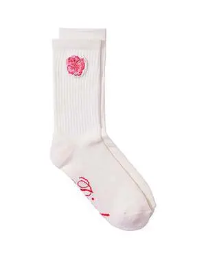 Pink Crew Socks With Patterned Design - Beige