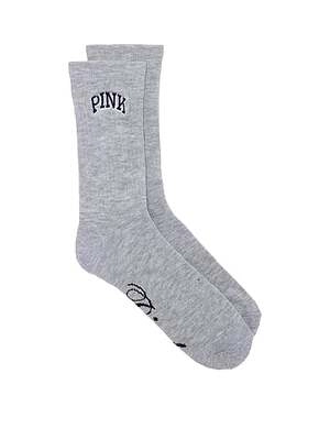 Pink Crew Socks With Patterned Design - Grey
