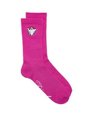 Pink Crew Socks With Patterned Design - Pink